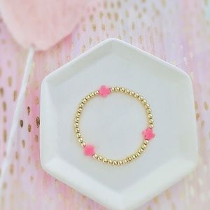 Jewelry | Preppy Pink Cross Faith Gold Beaded Bracelet | Poshmark